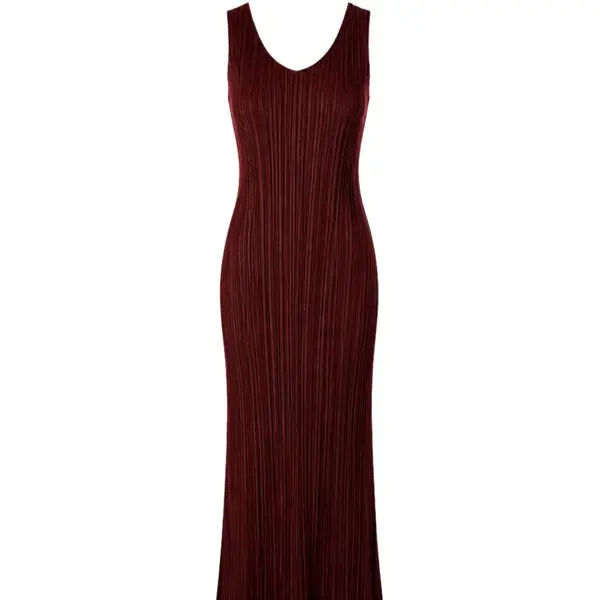 NICOLETTA Basic Pleated Maxi Dress Burgandy