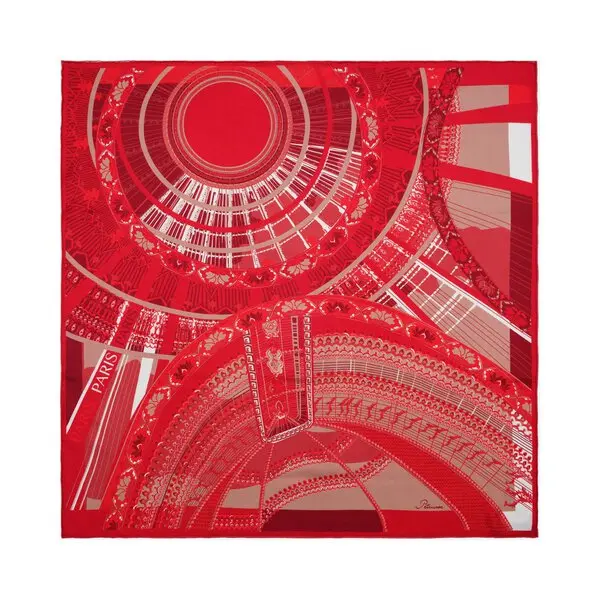 PETRUSSE Silk Square Scarf Sous Le Ciel De Paris - Red