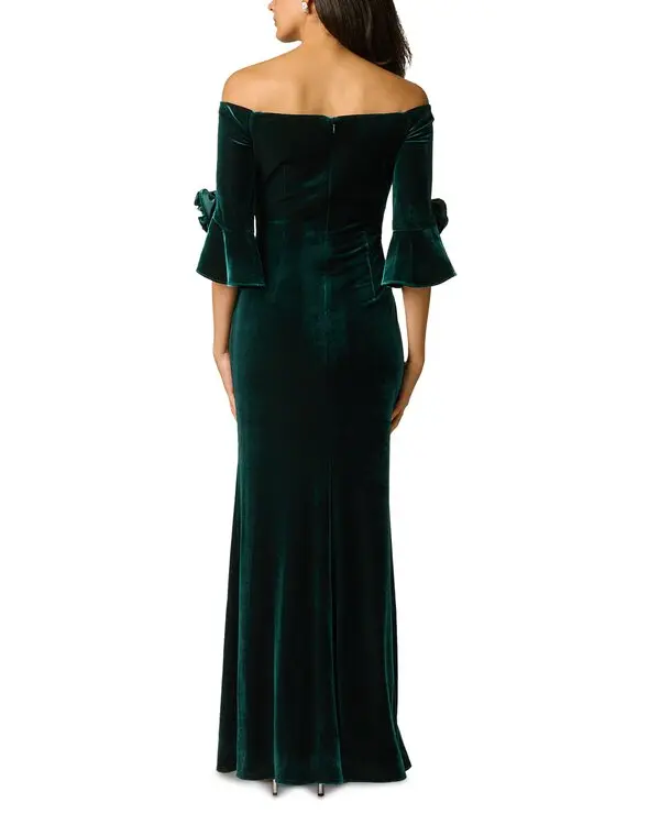 Adrianna Papell Stretch Velvet Off-the-shoulder Gown
