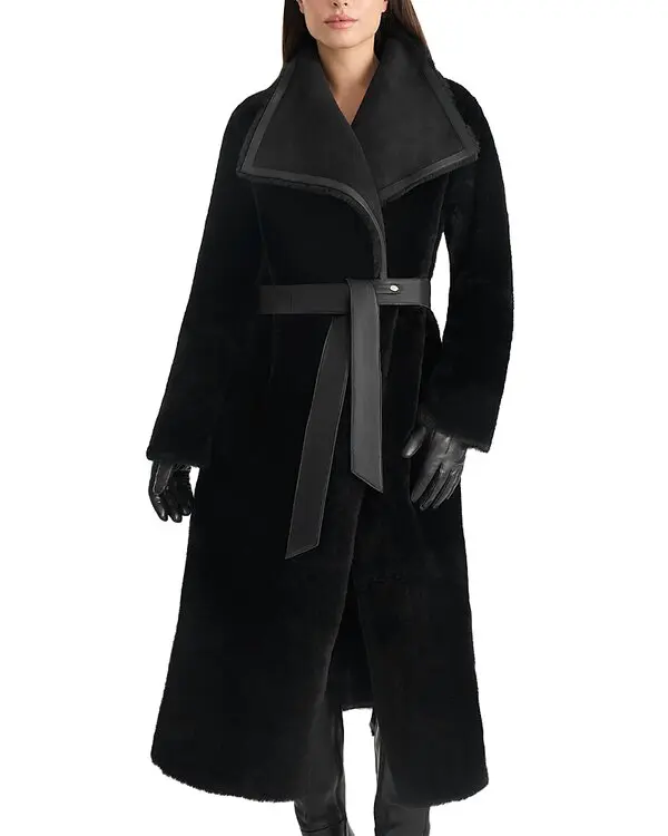 Mackage Marian Shearling Reversible Wrap Coat - Black/black