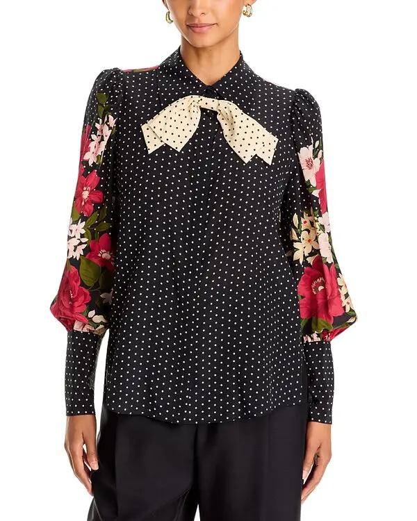 UNGARO Aviva Silk Mixed Print Blouse - Black Multi