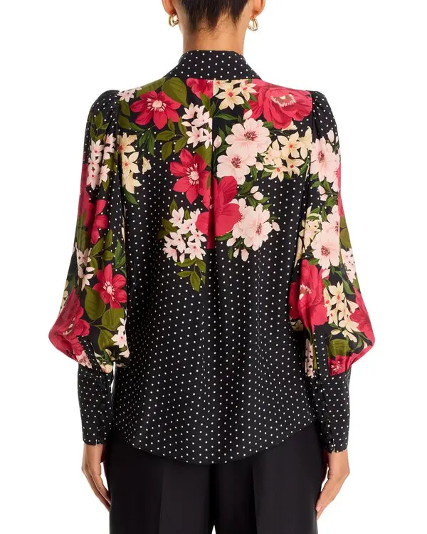 UNGARO Aviva Silk Mixed Print Blouse