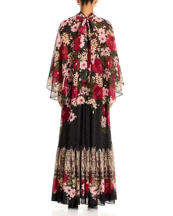 UNGARO Sybil Mixed Print Cape Dress