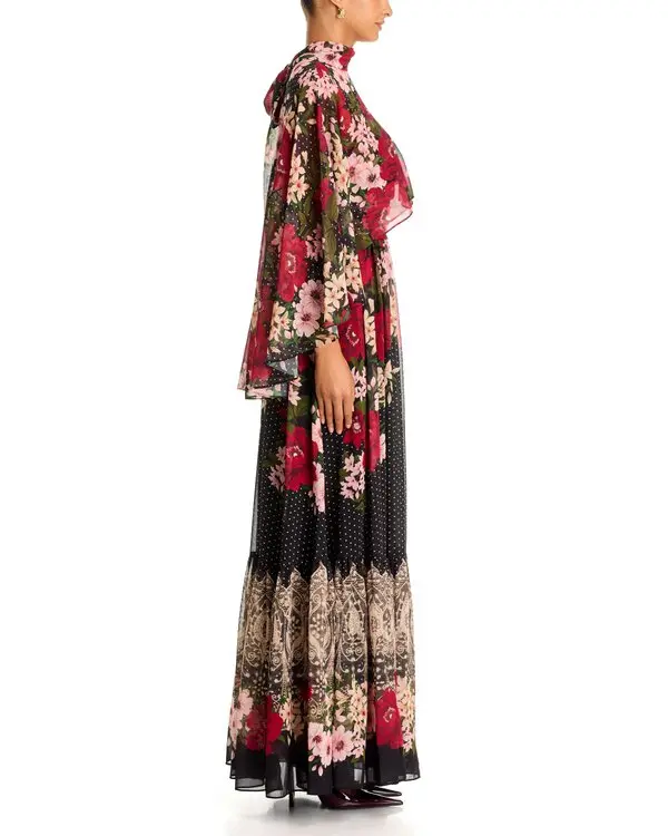 UNGARO Sybil Mixed Print Cape Dress