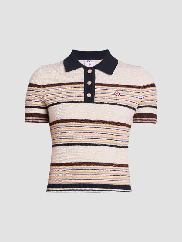 Casablanca Café Striped Cotton & Wool-blend Polo Top - Multi
