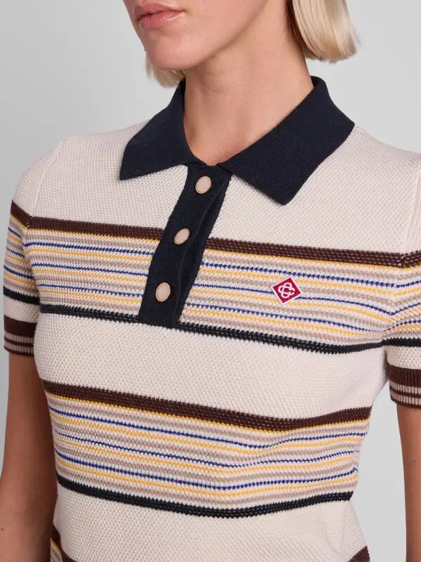 Casablanca Café Striped Cotton & Wool-blend Polo Top