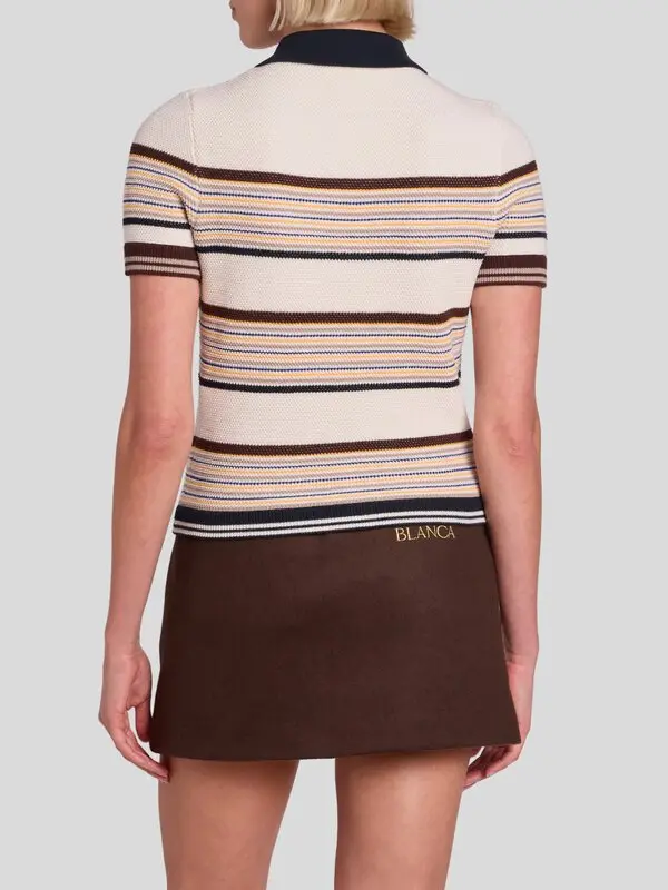 Casablanca Café Striped Cotton & Wool-blend Polo Top