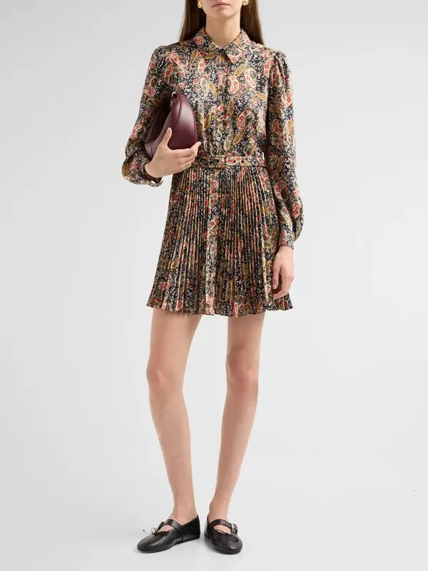 Cinq À Sept Rose Paisley Reynolds Printed Tie-waist Mini Dress - Black Multi