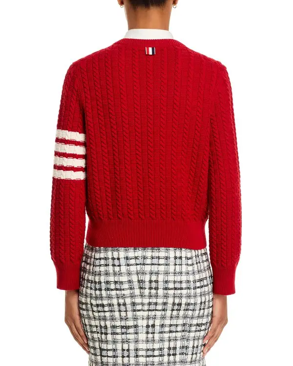 Thom Browne Anchor Intarsia Cable Knit V Neck Sweater