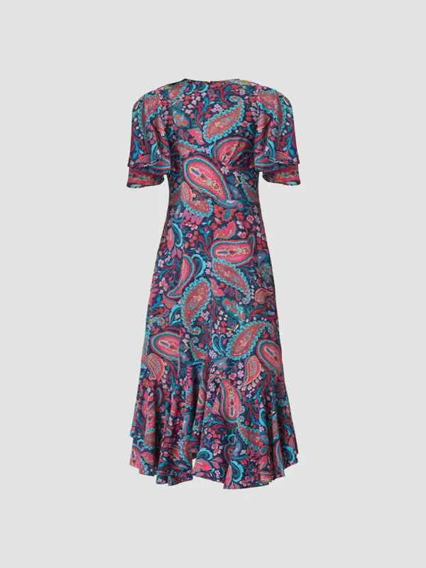 Shoshanna Mallie Paisley Fluted-hem Midi Dress - Multi