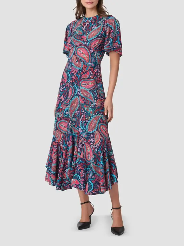 Shoshanna Mallie Paisley Fluted-hem Midi Dress