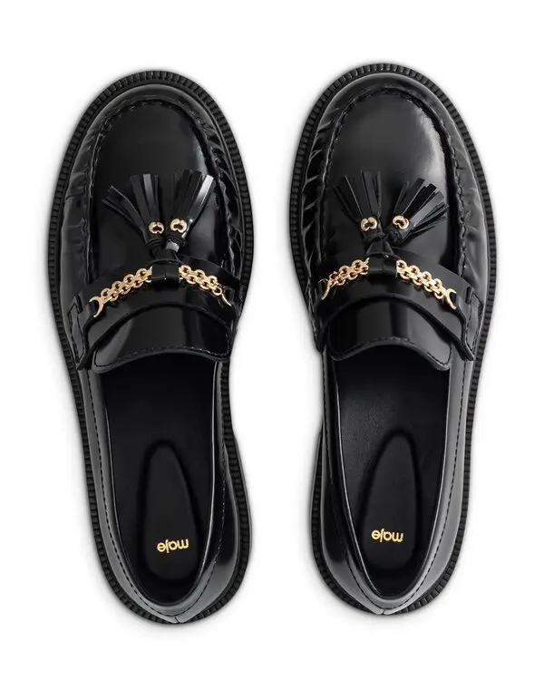Maje Tassel & Chain Leather Loafers