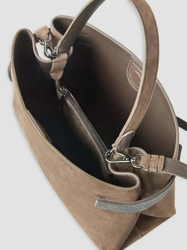Brunello Cucinelli Essence Top Handle Bag In Suede With Precious Bands