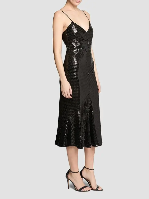 Halston Lucia Sequined V-neck Midi-dress
