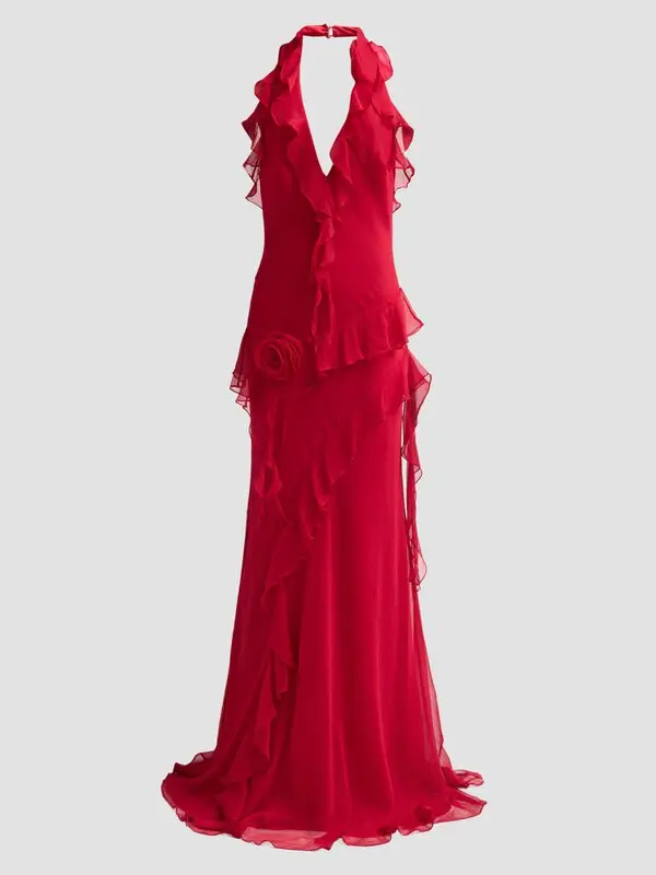 AMUR Lola Halterneck Ruffled A-line Gown