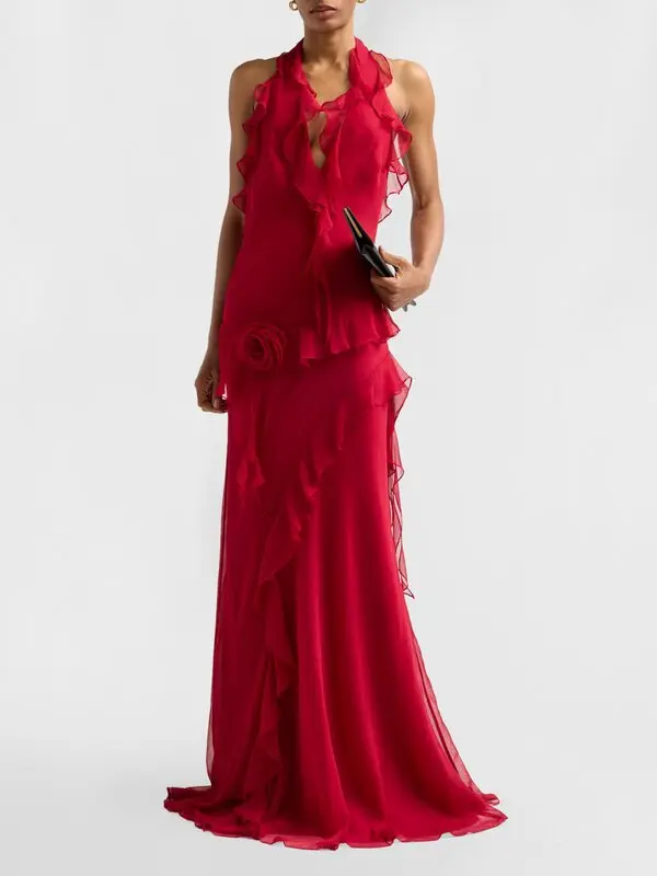 AMUR Lola Halterneck Ruffled A-line Gown