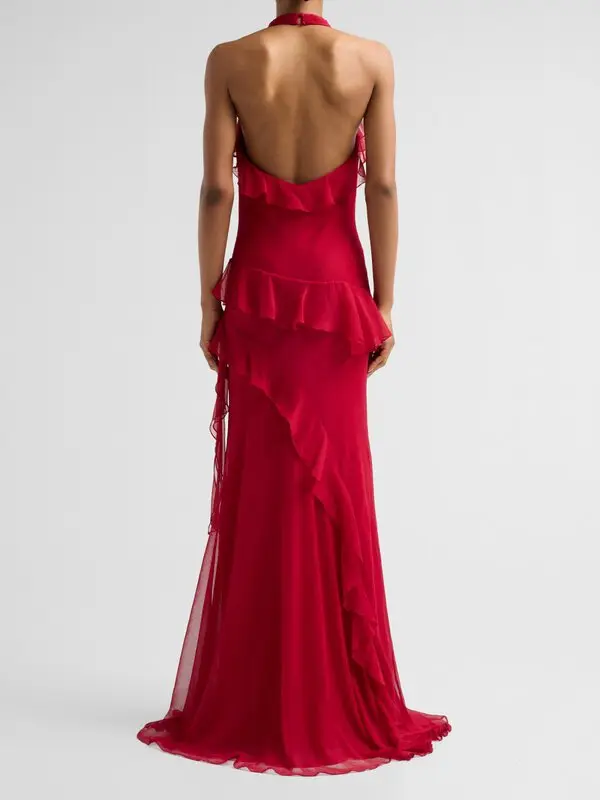 AMUR Lola Halterneck Ruffled A-line Gown