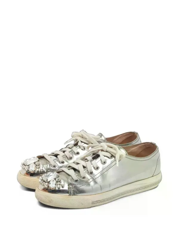 Miu Miu Crystal-embellished Leather Sneakers