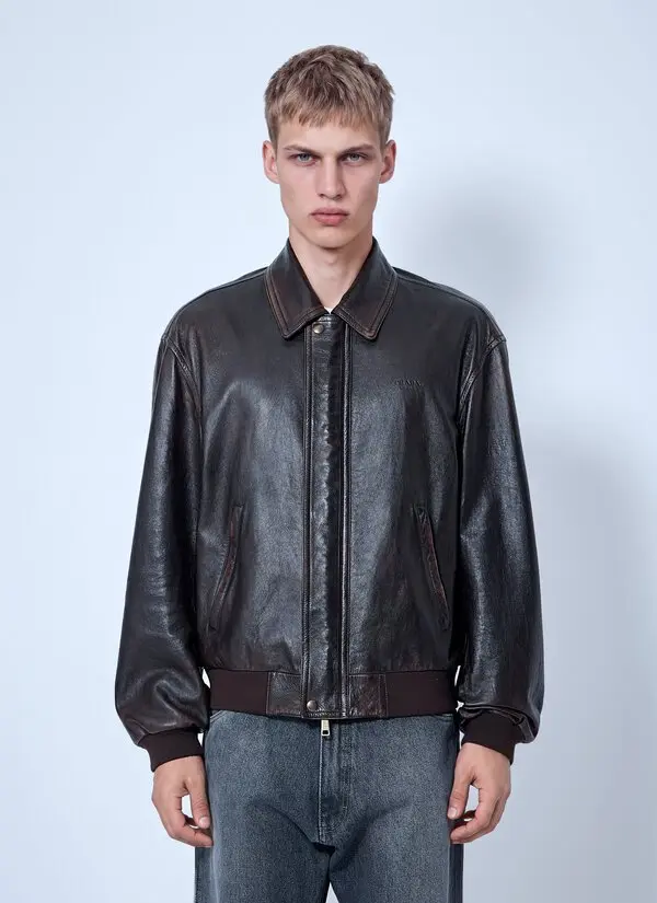 Prada Nappa Leather Bomber Jacket - Brown