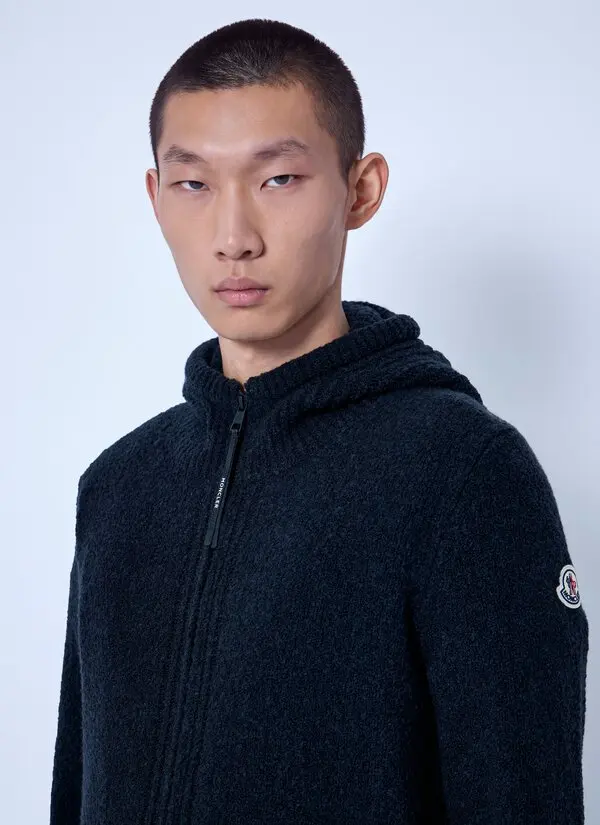 Moncler Bouclé Wool Blend Zip-up Hoodie