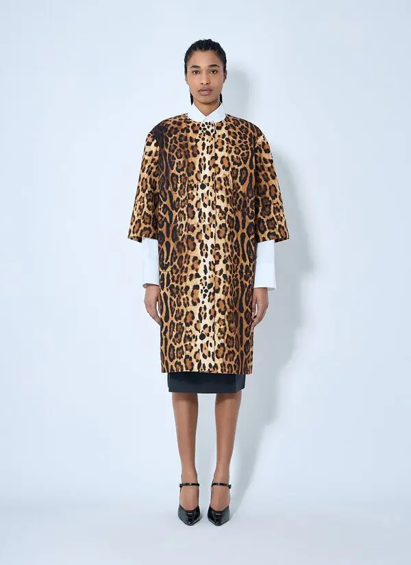 Prada Single-breasted Leopard Print Drill Coat