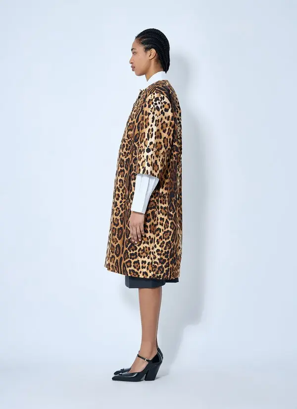 Prada Single-breasted Leopard Print Drill Coat