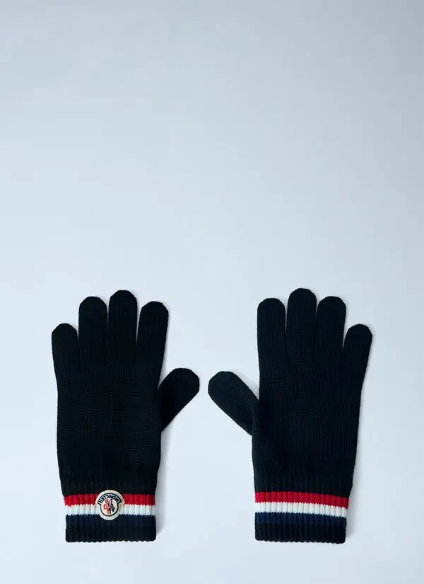 Moncler Knit Gloves With Logo Patch - Black