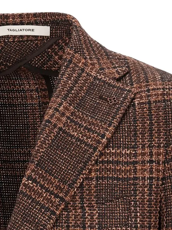 Tagliatore Wool And Silk Prince Of Wales Blazer - Brown
