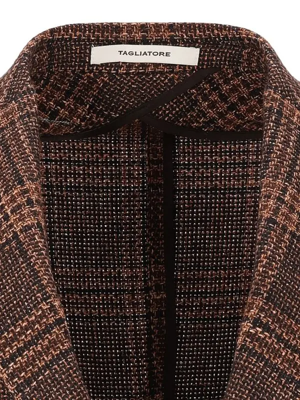 Tagliatore Wool And Silk Prince Of Wales Blazer - Brown