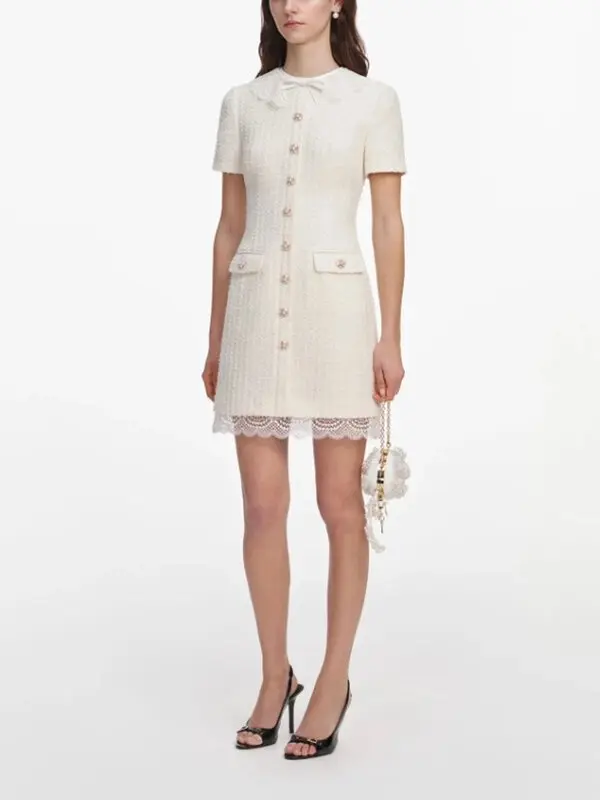 SELF-PORTRAIT Boucle Lace Trim Mini Dress - Multicolor