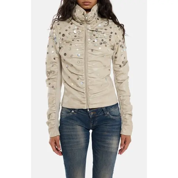 JADED LONDON Button-decorated Faux Leather Fitted Jacket