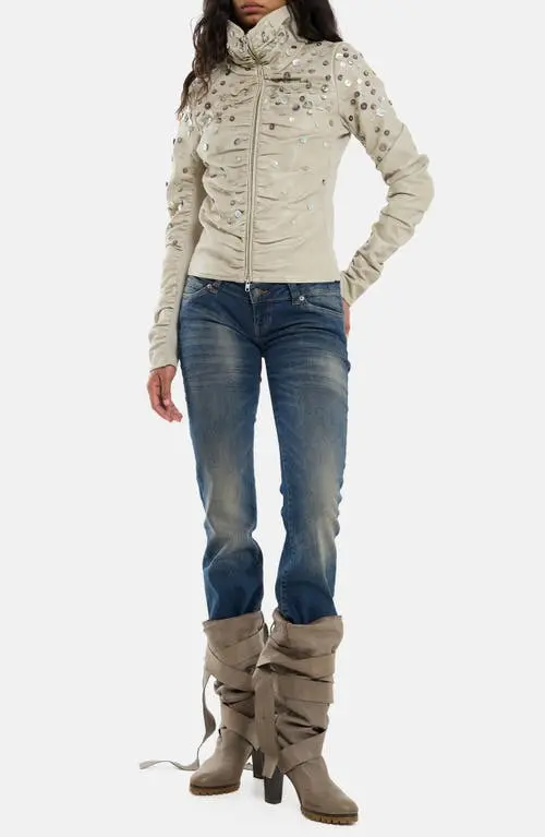 JADED LONDON Button-decorated Faux Leather Fitted Jacket