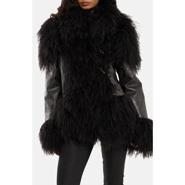 JADED LONDON Faux Leather & Faux Fur Toggle Coat