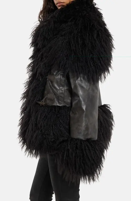 JADED LONDON Faux Leather & Faux Fur Toggle Coat