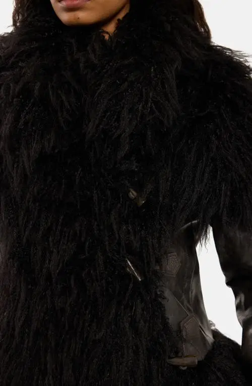 JADED LONDON Faux Leather & Faux Fur Toggle Coat