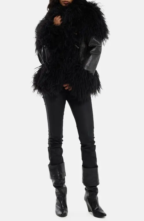 JADED LONDON Faux Leather & Faux Fur Toggle Coat