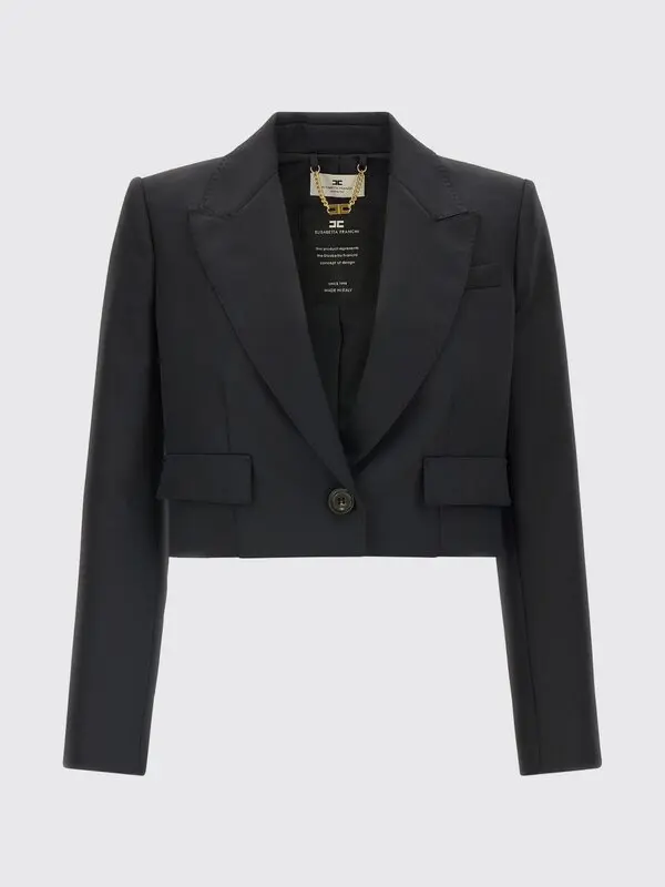 Elisabetta Franchi Cropped Single-breasted Virgin Wool Blazer With Peak Lapels - Black
