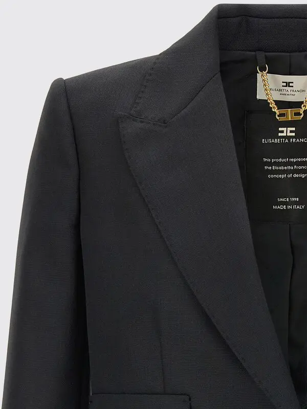 Elisabetta Franchi Cropped Single-breasted Virgin Wool Blazer With Peak Lapels - Black