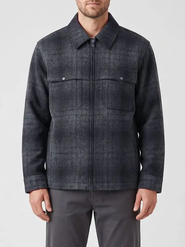 Filson Tartan Pattern Wool Blend Shirt Jacket With Zip Closure