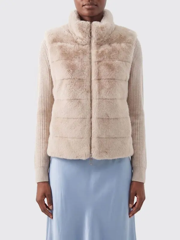 DUNO Faux Fur Jacket With Knitted Wool Inserts - Brown