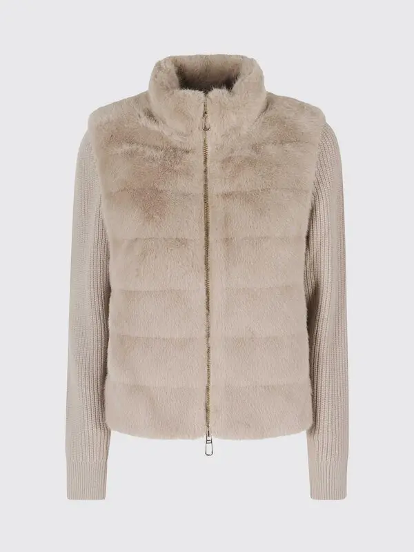 DUNO Faux Fur Jacket With Knitted Wool Inserts - Brown