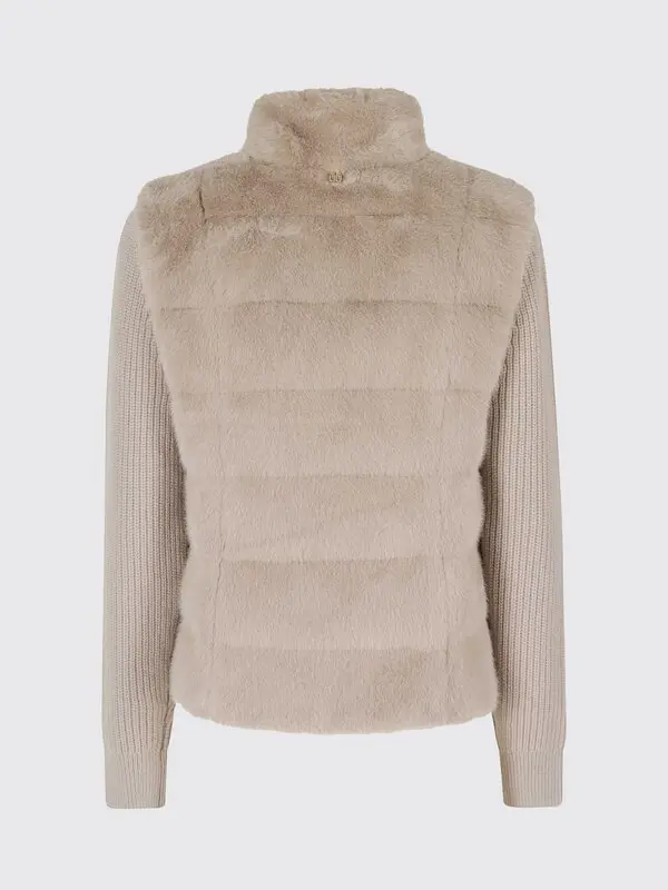DUNO Faux Fur Jacket With Knitted Wool Inserts - Brown