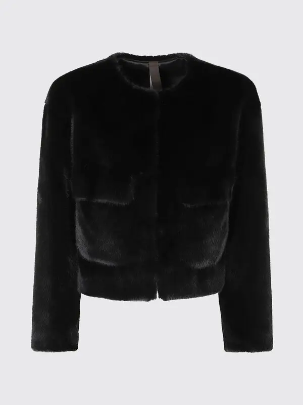 DUNO Crew Neck Faux Fur Jacket With Patch Pockets