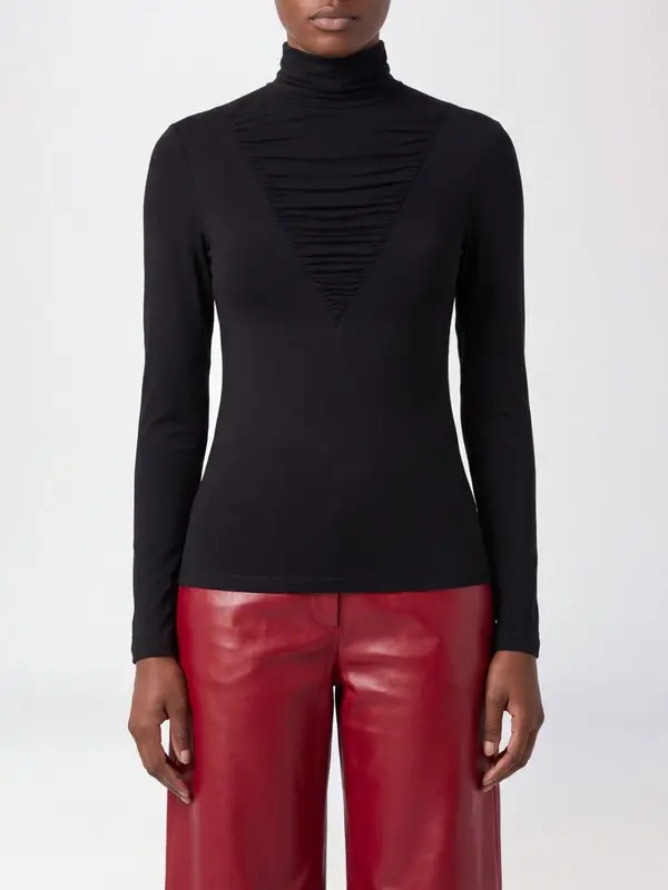 NISSA Slim Fit Turtleneck Jumper In A Lyocell And Wool Knit Blend - Black
