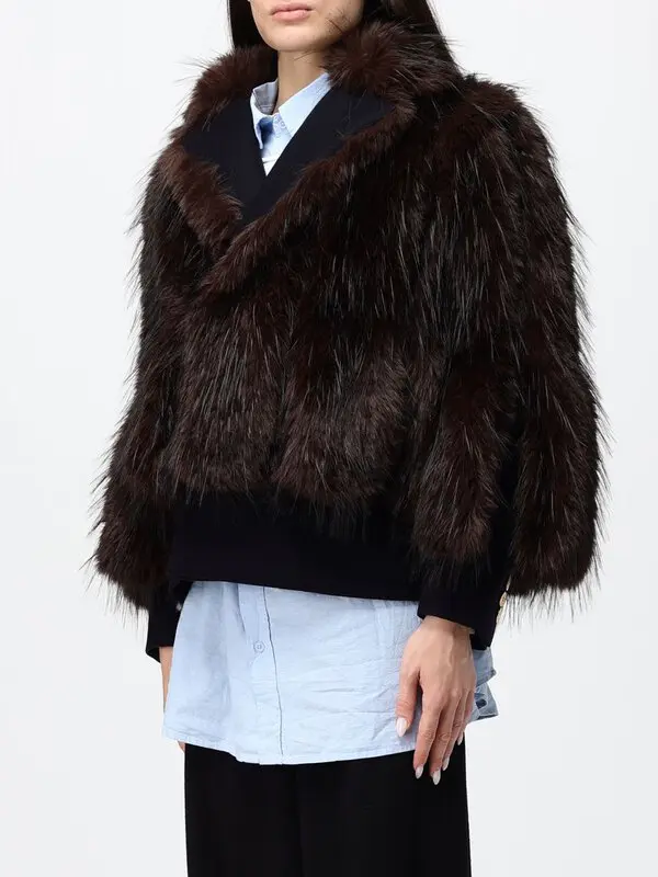 Sacai Faux Fur And Wool Jacket With Shawl Collar