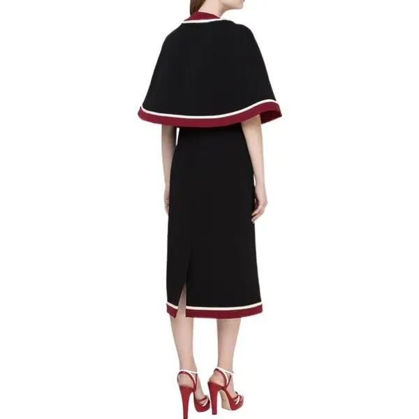 Gucci Stretch Dress With Cape 'black Red