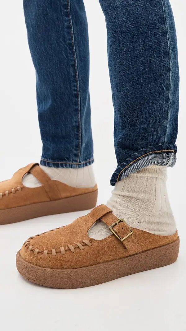 Intentionally Blank Suede Faux Fur Text Message Mules