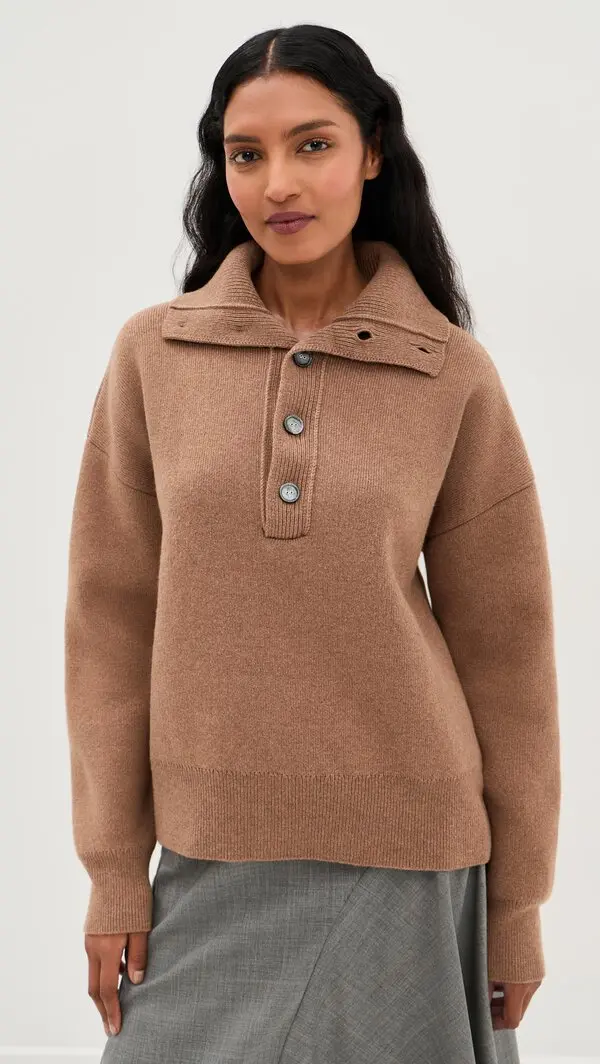 AMI Paris High Buttoned Collar Sweater