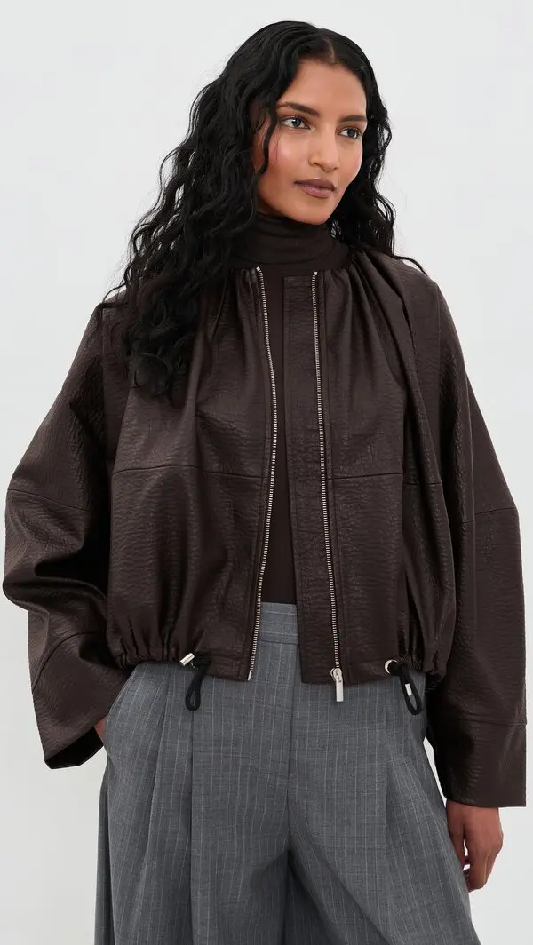MEIMEIJ Blouson Cinched Bottom Sustainable Bubble Faux Leather Jacket