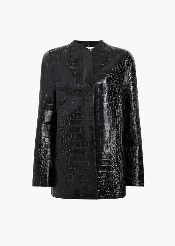 Khaite Sadie Coat In Croc-embossed Leather - Black